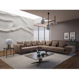 JVmoebel Wohnzimmer-Set Luxus Designer Komplett Sofa Couch L-Form Holz Couchtisch Neu