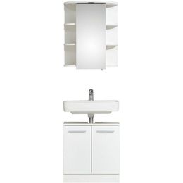Saphir Badmöbel-Set Quickset 335 2-teilig, Waschbeckenunterschrank mit LED-Spiegelschrank, (2-St), 3 Türen, seitliche Ablagefächer, ohne Waschbecken, Waschplatz, weiß