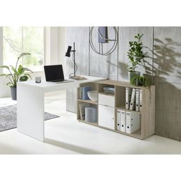 Bmg Möbel - Eckschreibtisch Lena (mit abschließbarer Tür, Winkelschreibtisch, Homeoffice, Bürotisch) in weiß/ Eiche Sonoma - Weiß