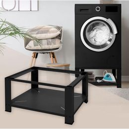 ML-Design - Waschmaschinen Untergestell mit Ablage, 63x54 cm, Schwarz, aus Stahl, bis 150kg, Stabiler Waschmaschinensockel, 32cm hohes Podest