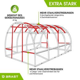 Gewächshaus Foliengewächshaus mit Stahlfundament 3x4m Erdanker Gitternetzfolie 175g/m² schwere Qualität - Brast