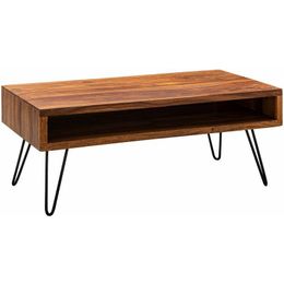 FineBuy - Couchtisch 100x40x50 cm Sheesham Massivholz / Metall Sofatisch, Design Wohnzimmertisch Rechteckig, Kaffeetisch Massiv, Großer Tisch