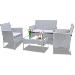 Gartenmöbel-Set für den Außenbereich aus Rattan, 4-teilig, Gartenmöbel-Set für 4 Personen, inklusive 1 Sofa, 2 Sessel, 1 Tisch, Grau - Grau - Bigzzia