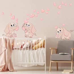 MICASIA - Wandtattoo - Drei rosa Elefantenbabies mit Herzen Größe HxB: 60cm x 60cm