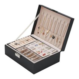 Schmuckkästchen Damen .Schmuckaufbewahrung Schmuckbox Velvet Jewelry Box PU-Leder Schmuckschatulle mit Schlüssel - Schmuck Organizer Schwarz - HENGDA