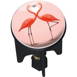 Waschbeckenstöpsel Pluggy® Flamingo Love, für alle handelsüblichen Abflüsse, Mehrfarbig, Kunststoff mehrfarbig , Messing chrom - mehrfarbig - Wenko