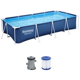 Bestway Framepool Steel Pro™ (Set), Frame Pool mit Filterpumpe 400x211x81 cm, dunkelblau, blau