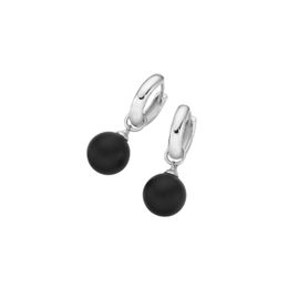 Giorgio Martello MILANO Paar Creolen Behang schwarze Achat-Kugeln oder weiße Perlen, Silber 925, schwarz