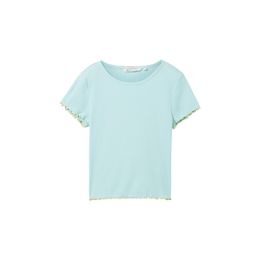Tom Tailor Denim Damen Ripp T-Shirt mit Bio-Baumwolle, grün, Uni, Gr. XL