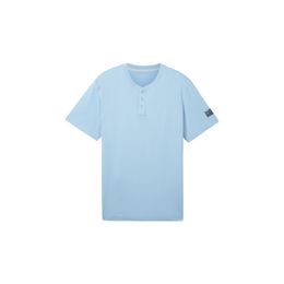 Tom Tailor Herren T-Shirt mit Henley Kragen, blau, Uni, Gr. L