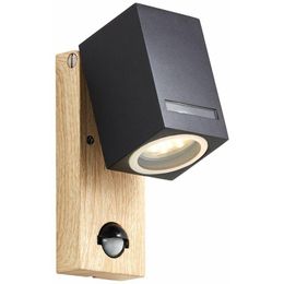 Brilliant - Lampe Galeni Außenwandleuchte Bewegungsmelder schwarz/natur 1x PAR51, GU10, 20W, geeignet für Reflektorlampen (nicht enthalten)