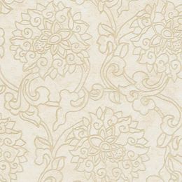 A.S. Création Asiatische Tapete in Weiß Gold | Edle Vliestapete mit chinesischem Ornament für Badezimmer und Schlafzimmer | Florale Vinyl Tapete - 10,05 x 0,53 m