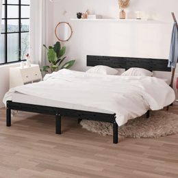 MAISONCHIC - Massivholzbett Doppelbett Bett für Schlafzimmer Schwarz Massivholz Kiefer 150x200 cm uk King DE83739