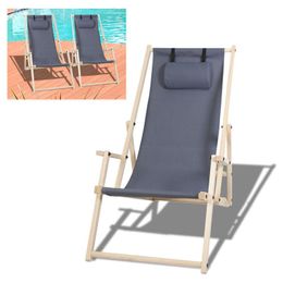 Liegestuhl Chair Liege Klappbar Holz mit Armauflagen Campingstuhl klappliege Grau Mit Handläufen 2 Stück - Grau - VINGO
