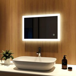 Badspiegel mit LED-Beleuchtung 40x60cm Badezimmerspiegel mit Touchschalter und Beschlagfrei, Kaltweiß Licht 6500K - Meykoers