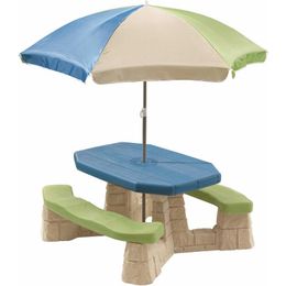 Naturally Playful Picknicktisch mit Sonnenschirm (mehrfarbig) Picknickbank für Kinder aus Kunststoff - Braun - Step2
