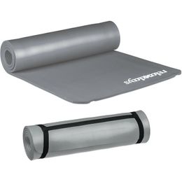 Relaxdays - 2 x Yogamatte, 1 cm dick, für Pilates, Fitness, gelenkschonend, mit Tragegurt, Gymnastikmatte 60 x 180 cm, grau