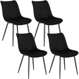 Esszimmerstühle 4er Set Küchenstuhl Polsterstuhl Wohnzimmerstuhl Sessel mit Rückenlehne, Sitzfläche aus Samt, Metallbeine, Schwarz - schwarz - WOLTU