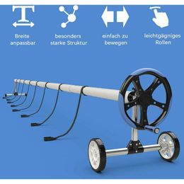 Costway Pool Aufroller 1,3-5,5m, Aufrollvorrichtung fahrbar, Solarfolie Stange Inkl. Befestigungsbaender, Poolabdeckung Aufroller Edelstahl,