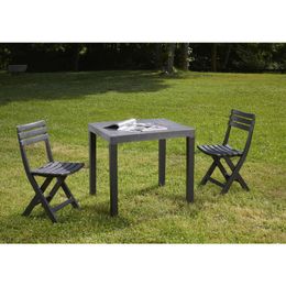 Outdoor-Lounge-Set Dlibutt, Gartenset mit 1 rechteckigen Tisch und 2 Klappstühlen, Pic Nic Indoor- und Outdoor-Set, 100 % Made in Italy, Anthrazit