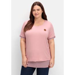 Große Größen: Longshirt in 2-in-1-Optik, mit Rundhalsausschnitt, rosé, Gr.54