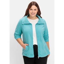 sheego Große Größen: Fleecejacke mit Umlegekragen und 2-Wege-Zipper, aqua, Gr.54