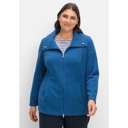 sheego Große Größen: Fleecejacke mit Umlegekragen und 2-Wege-Zipper, marine, Gr.40