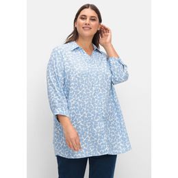 sheego Große Größen: Bluse mit Herz-Alloverprint und 3/4-Ärmeln, blau gemustert, Gr.48