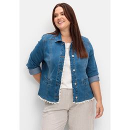 sheego Große Größen: Jeansblazer mit Spitzenborte, blue Denim, Gr.40