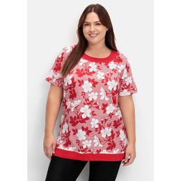 sheego Große Größen: Shirt in leichter A-Linie, mit Blumendruck und Streifen, rot gemustert, Gr.40
