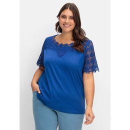 sheego Große Größen: Shirt mit transparentem Spitzenbesatz, royalblau, Gr.54