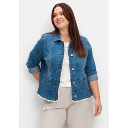 sheego Große Größen: Jeansblazer mit Spitzenborte, blue Denim, Gr.48