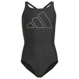 Adidas - Girl's Big Bars Suit - Badeanzug Gr 128 grau/schwarz