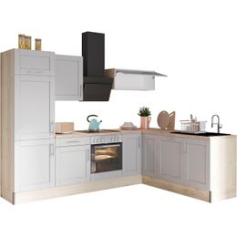 Optifit Küche Ahus, 200 x 270 cm breit, wahlweise mit E-Geräten, Soft Close Funktion, grau
