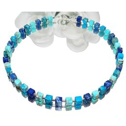 traumschmuck Kette ohne Anhänger 213d Halskette Schmuckstein Edelsteinkette Würfel JASPIS blau türkis (incl. Schmuckbox)