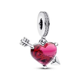 Pandora Charm-Einhänger Rotes Herz und Pfeil Murano-Glas Charm-Anhänger von Pandora
