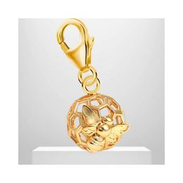 Goldene Hufeisen Charm-Einhänger Honigwabe mit Biene Karabiner Charm Anhänger 925 Silber Vergoldet (inkl. Etui)