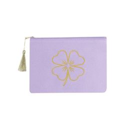 Ella Jonte Clutch, mit goldener Blume Kleeblatt Kosmetiktasche Schminktasche Baumwolle