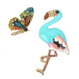 Ella Jonte Broschen Set, Flamingo und Schmetterling Set Strass Emaille gold Ziernadel