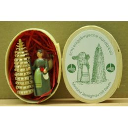 Volkskunst Wolfgang Braun Weihnachtsfigur Holzfigur Reisfrau mit Baum in der Spandose Durchmesser Spandose: Brei
