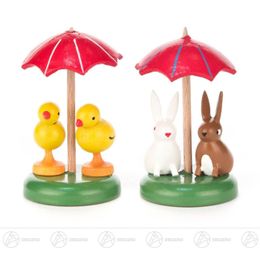 Dregeno Erzgebirge Osterhase Ostern & Frühjahr Ostersockel Häschen und Kücken Höhe ca 6 cm NEU