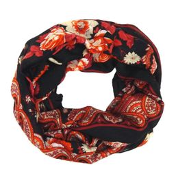 Ella Jonte Loop, schwarz rot beige mit Blumen Rundschal Retro Style