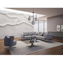JVmoebel Wohnzimmer-Set Grau Wohnzimmer 3tlg Textil Sofa L-Form Neu Couchtisch Luxus Möbel