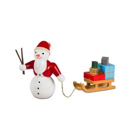 Schneemann Holzfigur Schneemann Weihnachtsmann mit Schlitten Höhe 6cm NEU