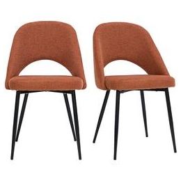 Miliboo Vintage-Stühle aus Stoff mit strukturiertem Samteffekt in Rostbraun und schwarze Metallfüße (2er-Set) COSETTE