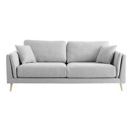 Miliboo Design-Sofa VOGUE drei Sitze aus hellgrauem Samt