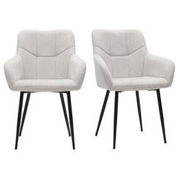 Miliboo Design-Stühle Stoff mit strukturiertem Samteffekt in Beige und schwarze Metallfüße (2er-Set) MONTERO
