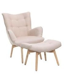 Miliboo Design-Sessel skandinavisch und Fußablage Rosa und helles Holz BRISTOL