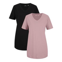 bonprix Basic Long-Shirt mit V-Ausschnitt und Kurzarm, 2er Pack