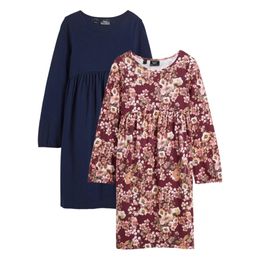 bonprix Mädchen Jerseykleid mit Blumendruck (2er Pack)